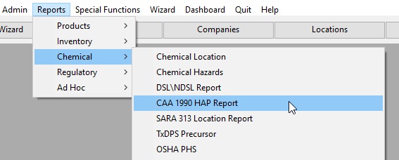 Reports > Chemical > CAA 1990 HAP Report