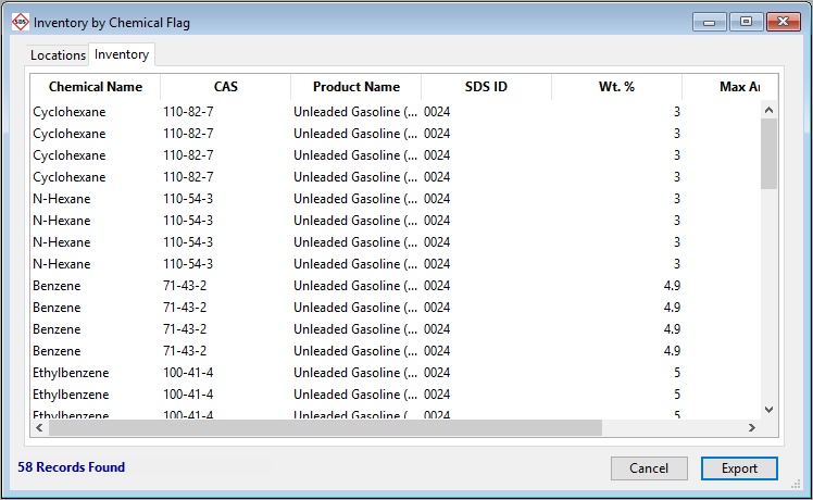 Reports > Inventory > Inventory by Chemical Flag