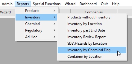 Reports > Inventory > Inventory by Chemical Flag