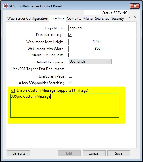 Special Functions Web Server Configuration 